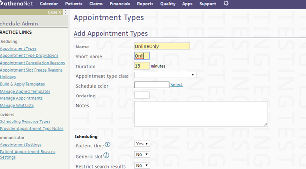 3. Set up appointments types – ER Express Client Resources